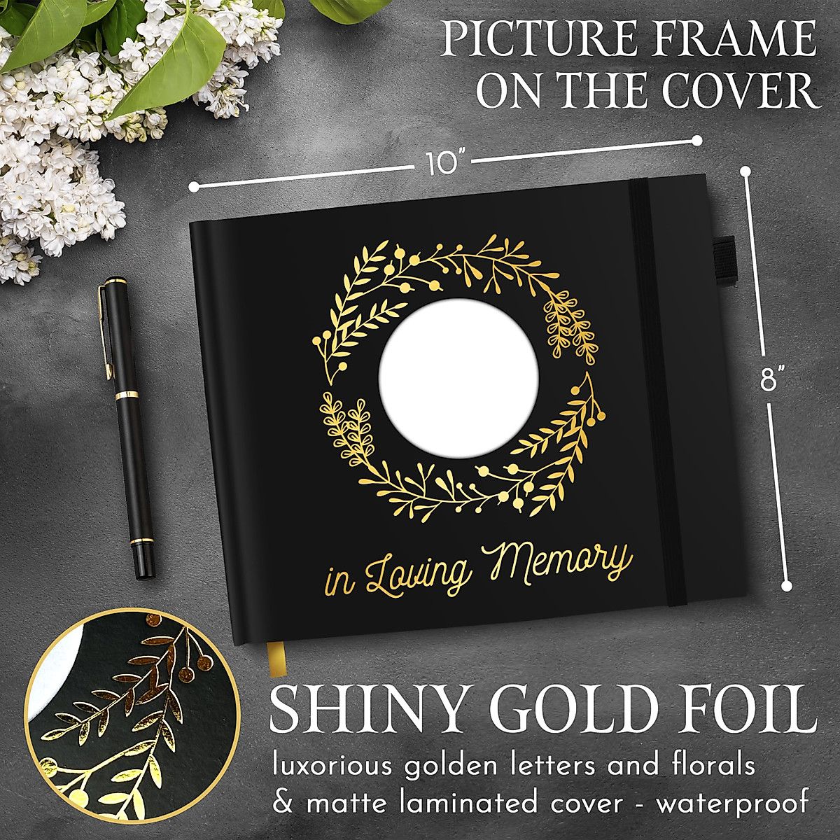 Elegant Black Funeral Guest Book, 10 x 8 Inches 120 Pages Guest Book for Funeral, 360 Entries Guest Book for Funeral and Memory, Memorial Service Guest Book with Pen and Sign, Memorial Guest Book