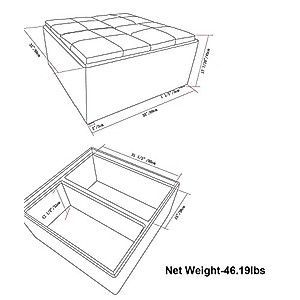 SIMPLIHOME Avalon 35 inch Wide Contemporary Square Coffee Table Storage Ottoman in Slate Grey Linen Look Fabric for the Living Room and Bedroom