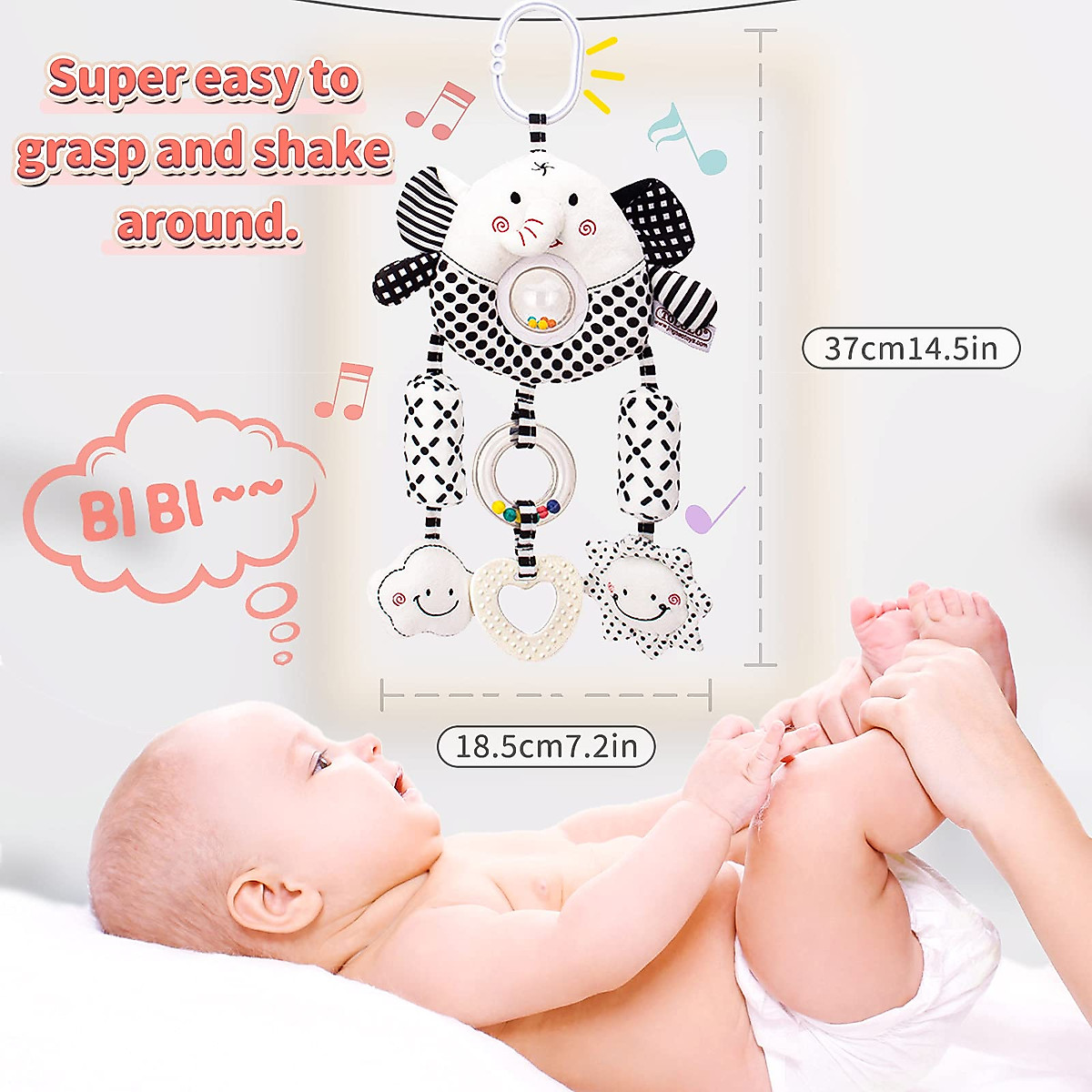 AUYYOSK Black and White High Contrast Baby Toys,Car Seat Toys for Newborn,Hanging Baby Toys, Stroller Toy for 0 3 6 12 Months,Infant Rattle Toys