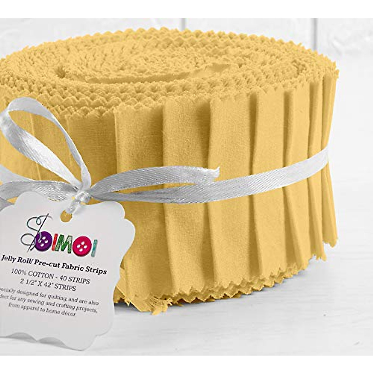 Soimoi 40Pcs Solid Goldenrod Precut Fabrics Strips Roll Up 2.5 Inches Cotton Jelly Rolls for Quilting