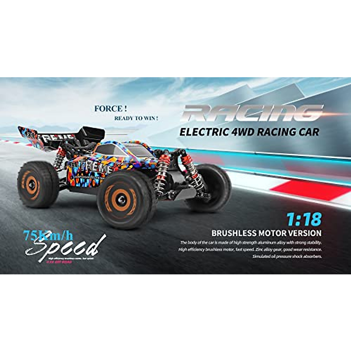 WLtoys 184016 Scale 1/18 75KM/H 2.4G RC Car Brushless 4WD Electric High Speed Off-Road Remote Control Drift Toys for Children Racing (184016 1 * 1500mAh)