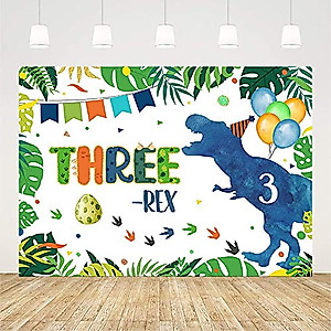 AIBIIN 7x5ft Dinosaur Three-rex Birthday Backdrop for Boy Happy 3rd Birthday Dinosaur Egg Balloon Confetti Photography Background 3 Years Old Party Decorations Supplies Banner Photo Shoot Studio Props