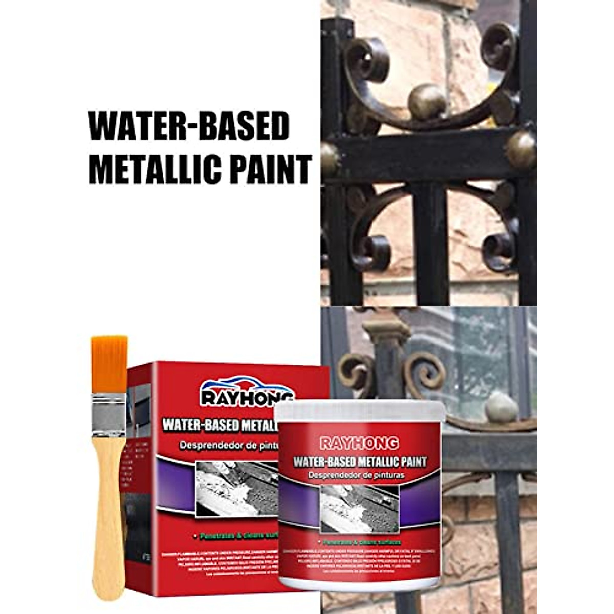 Luckynu Rust Remover, 2Pcs Rust Converter Water Based Metallic Paint, 200g Rust Inhibitor for Metal with Brush, Rust Stopper for Stopping Rust and Preventing from Spreading