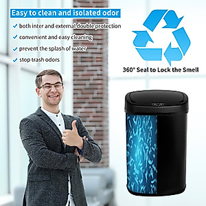 BLKMTY 13-Gallon Kitchen Trash Can 50L Stainless Steel Garbage Can Tall Automatic Trash Bin Touchfree Trash Cans Motion Sensor Garbage Bin Metal Waste Bin with Lid for Office Bathroom, Black