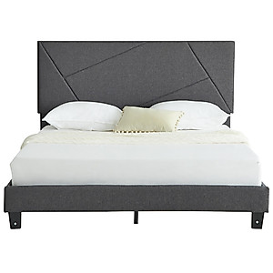 Lumiparty Upholstered Platform Bed Frame - Fabric Adjustable Headboard - Strong Wooden Slats - Mattress Foundation - No Box Spring Needed