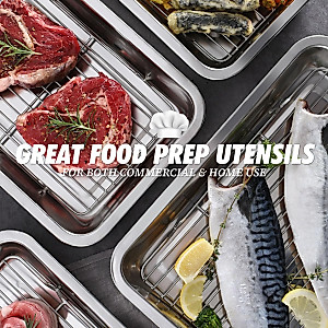 Stainless Steel Food Prep Container with Rack & Lid (Tray), 2.4Quarts, Catering Pans, Restaurant Pans, Buffet Party Pan, Roasting Pan with Rack, Bakeware Roaster, Oven Casserole (1305 / No5)