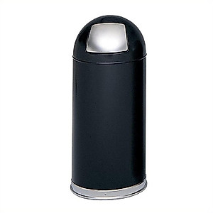 Safco Products Safco Push Door Dome Top Trash Can 9636BL, Black, Stainless Steel Push Door, Puncture Resistant Frame, Galvanized Steel Liner, 15 Gallon Capacity