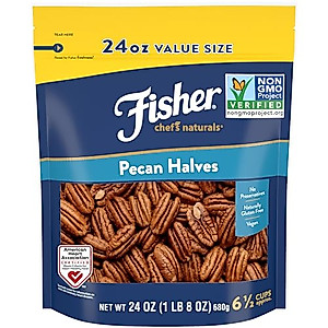 Fisher Chef's Naturals Pecan Halves 24oz (Pack of 1), Unsalted Raw Nuts for Cooking, Baking & Snacking, Vegan Protein, Keto Snack, Gluten Free