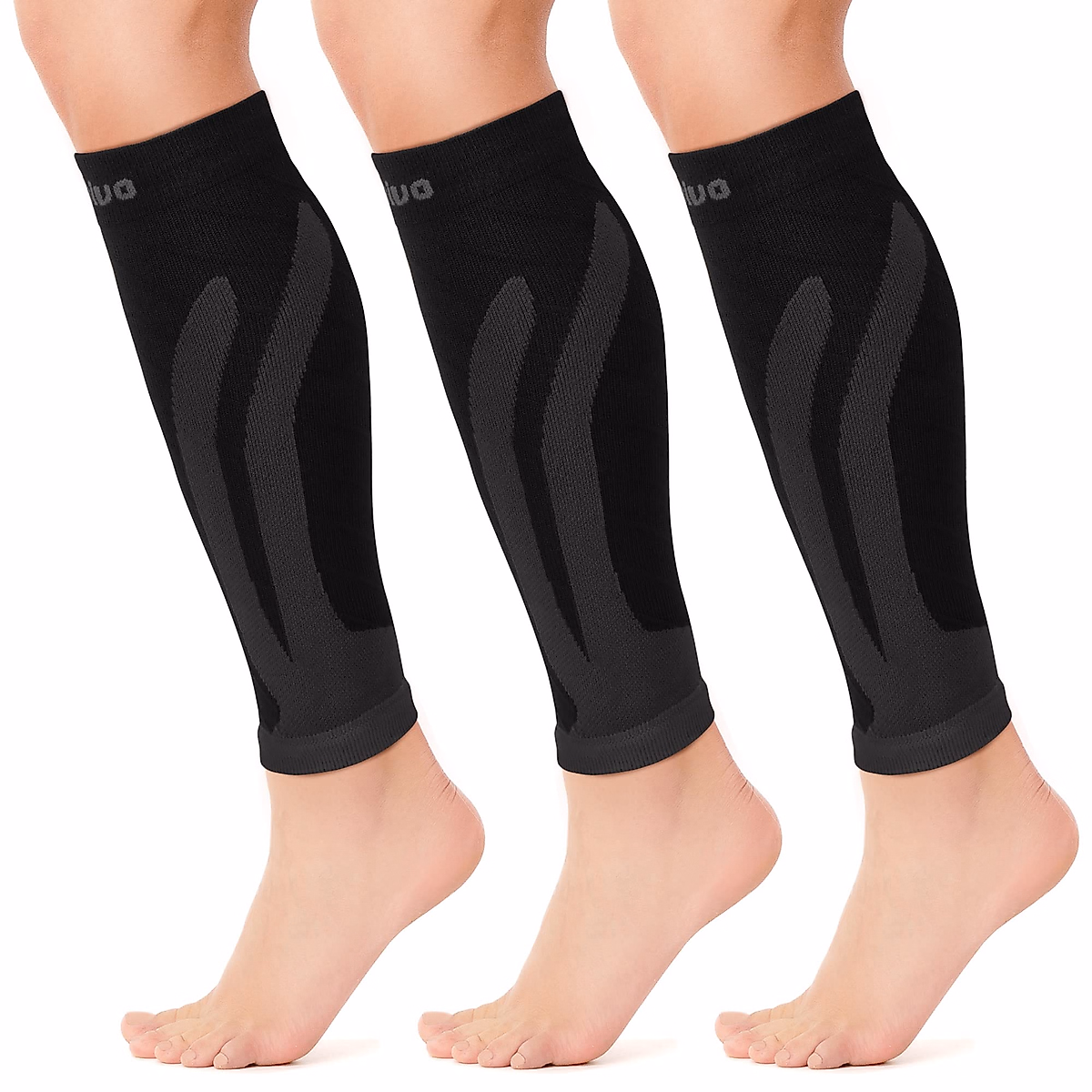 CAMBIVO 3 Pairs Calf Compression Sleeve for Women Men, Leg Support for Shin Splints, Varicose Vein(Black, Small-Medium)
