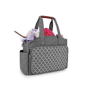 Knitting Bag Yarn Storage Tote - Yarn Storage Organizer, Crochet Organizer Bag with Crochet Hooks, Yarn Skiens, Knitting Needles and Accessories Christmas Gift(Grey)