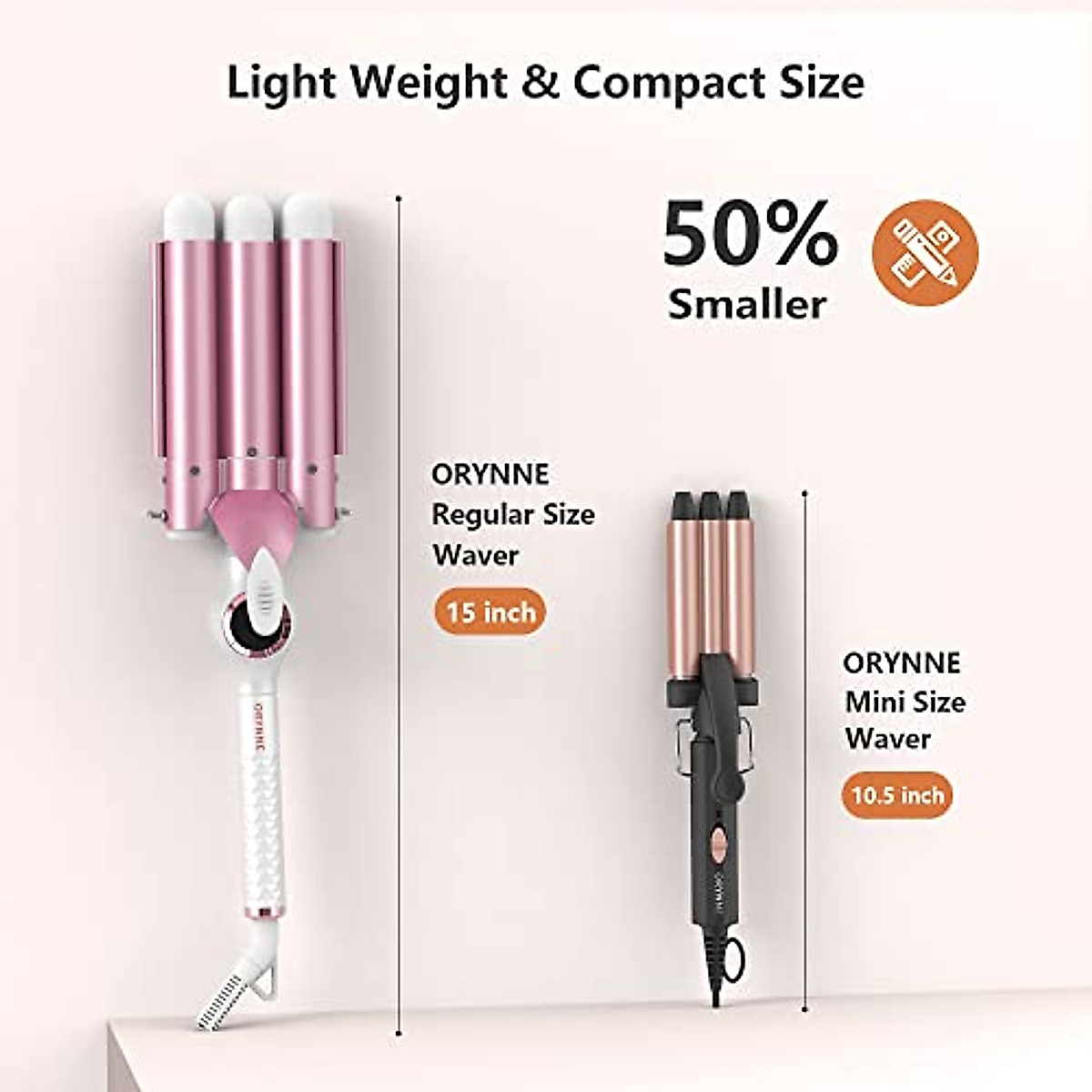 ORYNNE Small Hair Crimper, 1/2 Inch Beach Waves Curling Iron, Mini Hair Waver for Short & Long Hair, Argan Oil Infused 3 Barrel Curling Iron, Fast Heat Up Crimps Hair Iron, Light Weight & Easy to Use