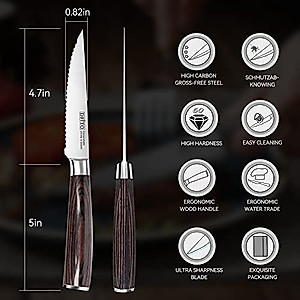 Dfito 6 Pieces Serrated Steak Knives Set, Ultra Sharp Fine Edge Steak Knife Set, Pakkawood Handle Steak Knoves,with Gift Box.