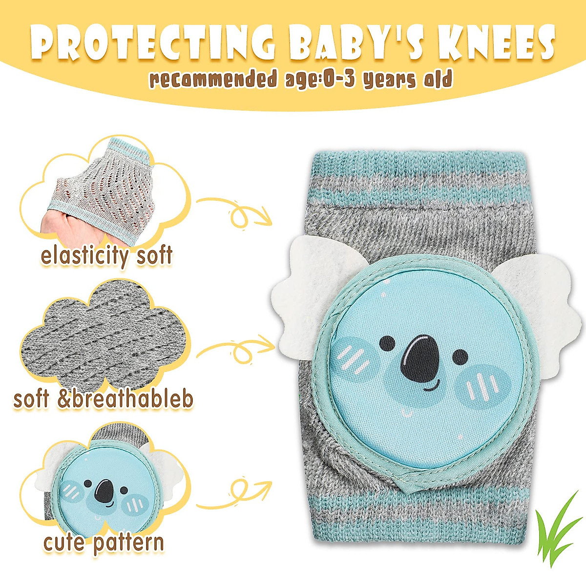 Preboun 6 Pairs Baby Knee Pads for Crawling Anti Slip Knee Protectors Breathable for Boys Girls, 0-3 Years Old(Vivid Style)