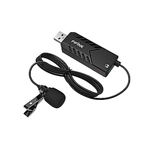Fifine USB Lavalier Lapel Microphone, Clip-on Cardioid Condenser Computer Mic Plug and Play USB Microphone with Sound Card for PC and Mac-K053
