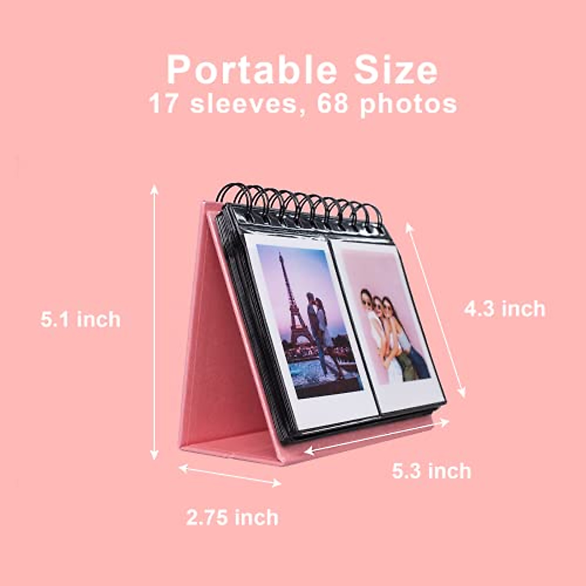 68 Pockets Mini Photo Album for Fujifilm Instax Mini 7s 8 8+ 9 25 26 50s 70 90/ Fujifilm Instax SP 1/ Polaroid PIC-300P/ Polaroid Z2300/ LG PD 233/ LG PD 239/ Name Card (Pink)