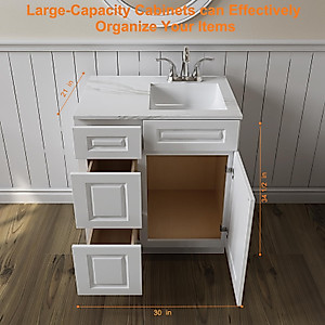 LOVMOR 30'' Bathroom Vanity Sink Base Cabine, Storage Cabinet with 3-Drawers on The Left, Suitable for Bathrooms, Kitchens, Laundry Rooms and Other Places.