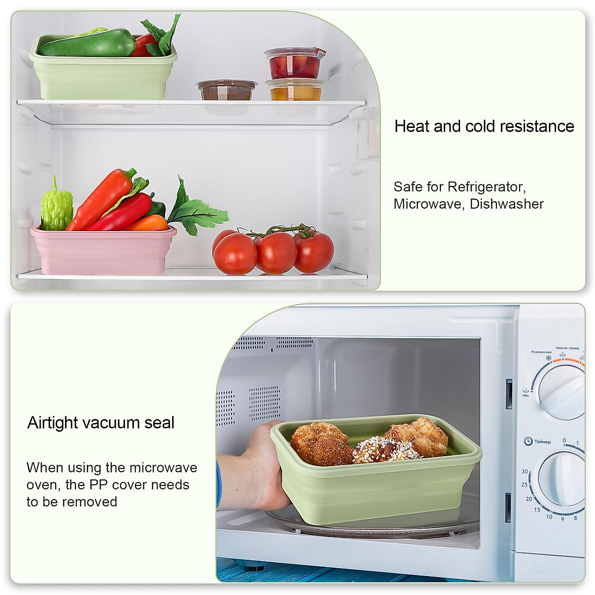 Soaoo Set of 8 Collapsible Silicone Food Storage Containers 12 oz 17 oz 27 oz 41 oz Stackable Collapsible Bowls with Airtight Lid Silicone Lunch Box Set, Oven Microwave Freezer Dishwasher Safe