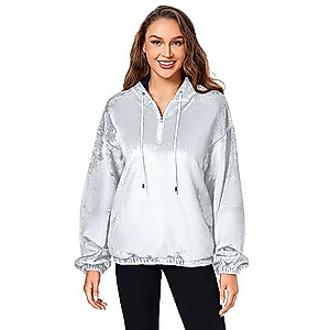 Joisal Alice Blue Fluffy Sweatshirt for Women, with Pockets, Women Clothes, Sherpa Pullover Hoodie Womens