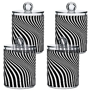 ALAZA Black White Zebra Print Qtip Holder Organizer Dispenser Botanical Humming Birds Bathroom Containers Bathroom Vanity Storage Canister Apothecary Jars for Cotton Swabs/Pads/Floss,4 Pack