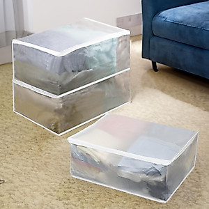 Fordonral Set of 6 Clear Clothes Storage Bags Large Thicken Clothes Organizer Bins for Blanket,Sheets,Quilt,Folded Clothes,Sweater,Jeans, Closet Organizers and Storage 6×60L