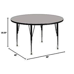 Flash Furniture Wren 48'' Round Grey HP Laminate Activity Table - Height Adjustable Short Legs