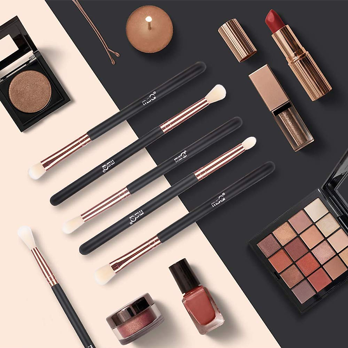 MSQ Eye Brush Set Rose Gold 6pcs Eyeshadow Set Eyebrow Brush Makeup Brushes Eyeliner Brush for Eyeshadow, Eyebrow, Eyeliner, Blending, Concealer, Best for Gifts