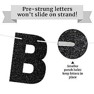 Pre-Strung Happy Birthday Banner - NO DIY - Black Glitter Birthday Party Banner - Pre-Strung Garland on 8 ft Strands - Black Birthday Party Decorations & Decor for Men & Women. Did we mention no DIY