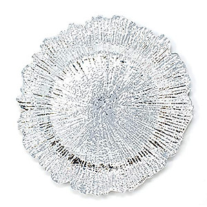 Plastic Reef Charger Plates Glossy Finish - Set of 6 - Thick and Reusable - Silver