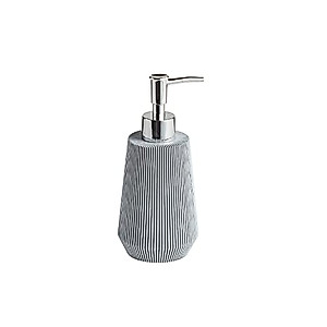 Roselli Trading Company 4pc - Commodore Stripes Bathroom Accessory Set - Toothbrush Holder, Tumbler, Soap Dish, and Lotion Pump Ba Gray, White
