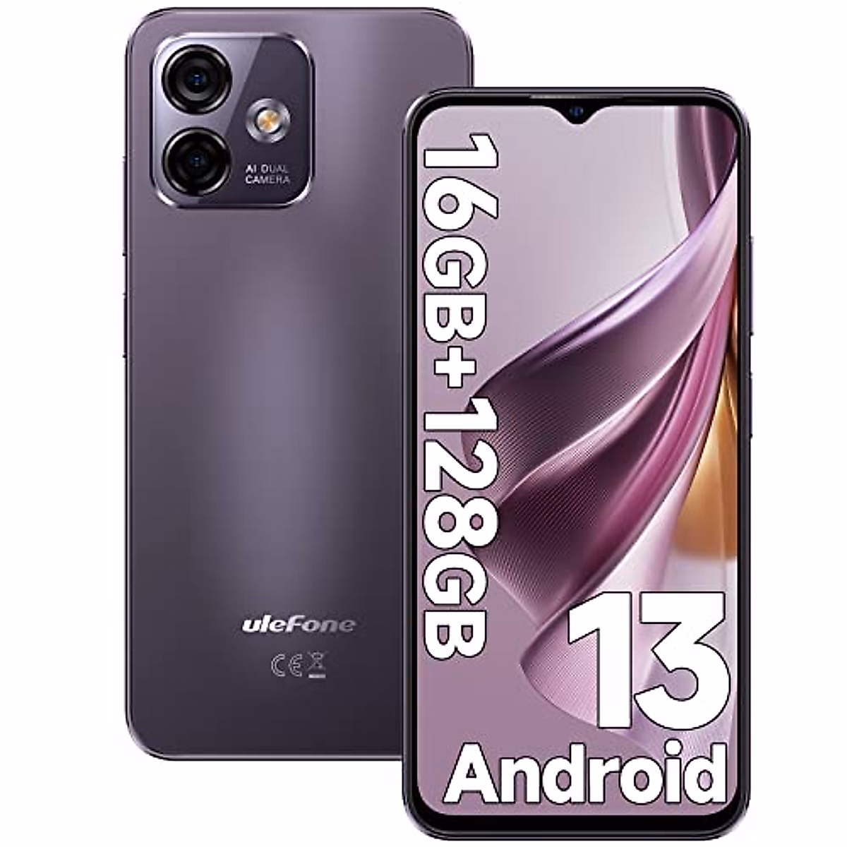 Ulefone Note 16 Pro Unlocked Cell Phones, Android 13 Unlocked Phones, 16GB+128GB, 50MP Main Camera, 6.52” HD+ Waterdrop Screen, 8-Core Processor, 4400mAh Battery, Dual 4G Unlocked Smartphone-Purple