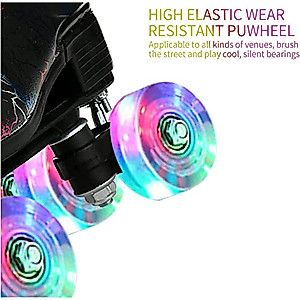 LEAFIS Roller Skates Classic High-top for Adult Outdoor Skating Light-Up Four-Wheel Roller Skates Shiny Roller Skates for Women (Lightning Black Flash Wheel,38 / US 6.5)