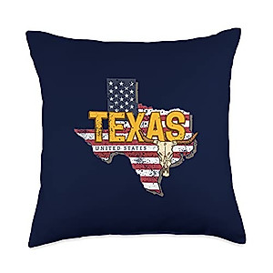 Texas State United States Retro Map Vintage USA Souvenir Throw Pillow, 18x18, Multicolor
