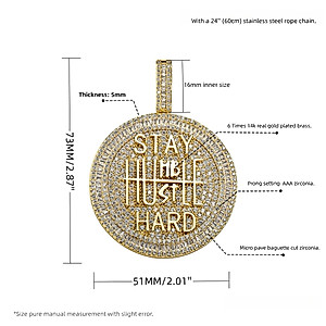 ICEDIAMOND 14K Gold Plated Stay Humble-Hustle Hard Encourage Pendant Necklace, Iced Out CZ Diamond Hip Hop Charm Jewelry for Men Women (Gold)