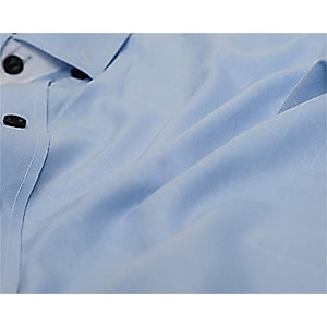 Men Business Long Sleeve Dress Shirt Stylish Slim Fit Button Up Shirts Lightweight Printed Turn-Down Collar Shirt (Light Blue,X-Large)