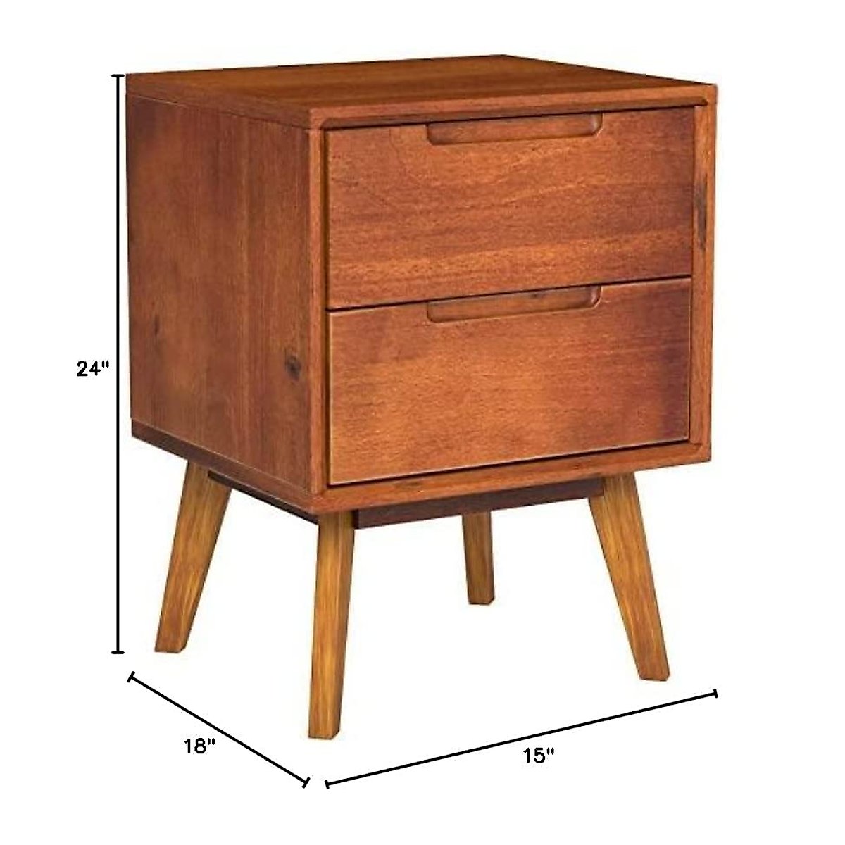 Amazon Brand - Rivet Mid-Century Stark 2-Drawer Nightstand, Square, Brown,18 in x 15 in x 24 in (D x W x H)