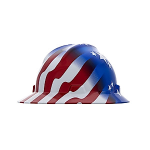 MSA 10071157 Freedom Series V-Gard Full-Brim Hard Hat With Fas-Trac III Ratchet Suspension, Polyethylene Shell, Self Adjusting Crown -Straps Standard Size in Stars & Stripes