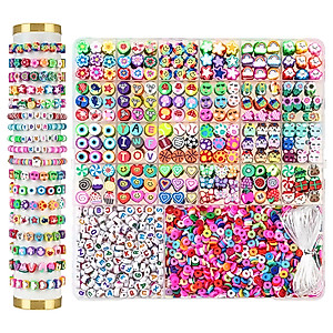 richginker 2300pcs Polymer Clay Beads Bracelet Making Kit Friendship Bracelet Kit Cute Fun Charms Beads for Bracelet Making DIY Arts Crafts Birthday Gifts Toys for Kids Girls