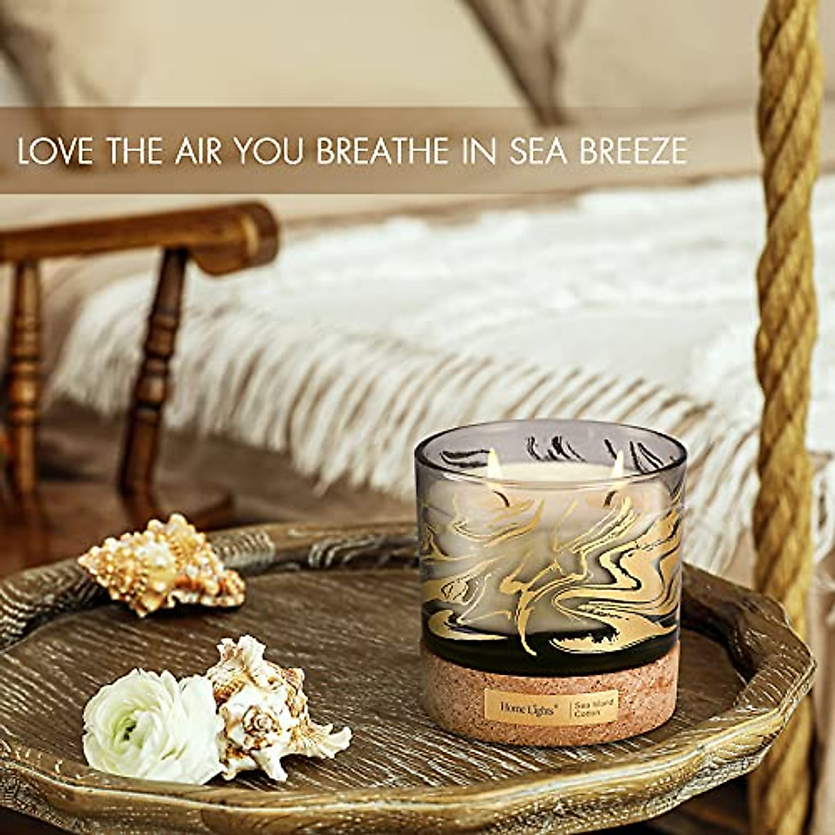 Scented Candles, Natural Soy Wax Candles for Home Scented, 2 Wicks Aromatherapy Candles with Wood Base, Large Candle for Decor Great Gifts,10 OZ - Sea Island Cotton