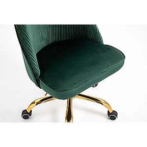 ZOBIDO Comfy Home Office Task Chair with Wheels, Cute Modern Upholstered Velvet Seashell Back Adjustable Swivel Vanity Desk Chair, for Women, for Kids, for Girls, Living Room, Bedroom（Green）