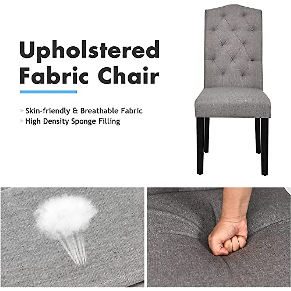 ERGOMASTER Parsons Dining Chairs Set of 4, Tufted Upholstered Kitchen Room Chairs with Solid Wood Legs, Padded Seat for Living Room, Restaurant, Wedding, Meeting, Celebration (Gray,4)