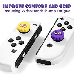 FUNLAB Switch Thumb Grips Joystick Caps Compatible with Switch/OLED/Lite Controller, Cute Silicone Analog Stick Cover, 4PCS - Yellow & Purple, Octopus & Squid