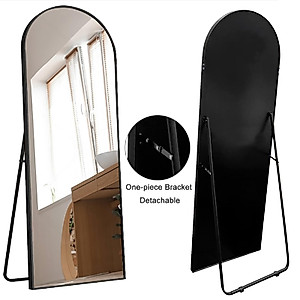 MEETDH Full Length Body Mirror, Arched Long Mirror, Black Body Mirror for floor & Wall, Large Metal Wall Mirror 65x22 inch, Tall Dressing Mirror for Bedroom, Living Room