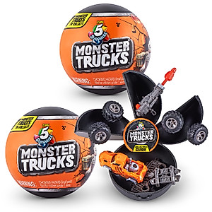 5 Surprise Monster Trucks Series 1 by ZURU (2 Pack) Glow in The Dark, Miniature Mystery Collectible Capsules, Mini Toy Truck, Battle Toys for Boys, Kids, Teens