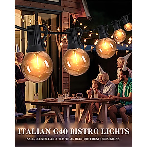 Lightdot 100Feet Outdoor String Lights for Patio, LED G40 Bistro Light 2700K with 34 Edison Shatterproof Bulbs(2 Spare), Commercial Waterproof Backyard Hanging Light for Backyard Party