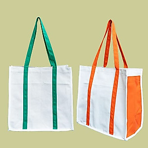 ELYEEBLEE 3 Pack Reusable Canvas Grocery Shopping Tote Bags with Side Pockets