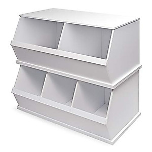 Stackable Wooden 2 Bin Open Storage Toy Organizing Cubby