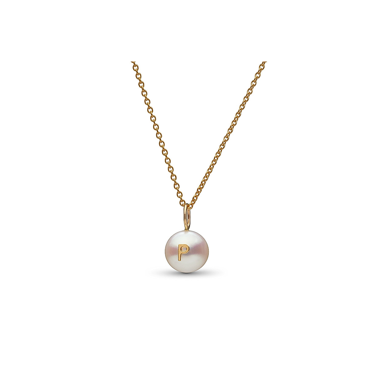 14k A-Z Monogram Initial Cultured Pearl Pendants (P Yellow Gold)