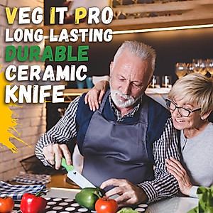 VegItPro 8" Ceramic Knife + Vegetable Cutting Knives + Ceramic Paring Knife + Sharp Knife + Vegetable Knife + Lettuce Knife + Blade Covers Included