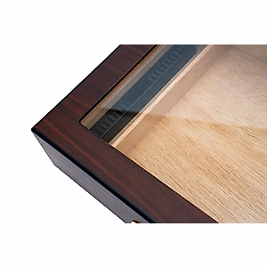 Handmade Humidor up to 25 Corona-Size Cigars, Glass Top Cigar Humidor Box, 100% Spanish Cedar Wood, Luxury Desktop Humidor with Hygrometer and Humidifier, High Gloss Walnut Finish.