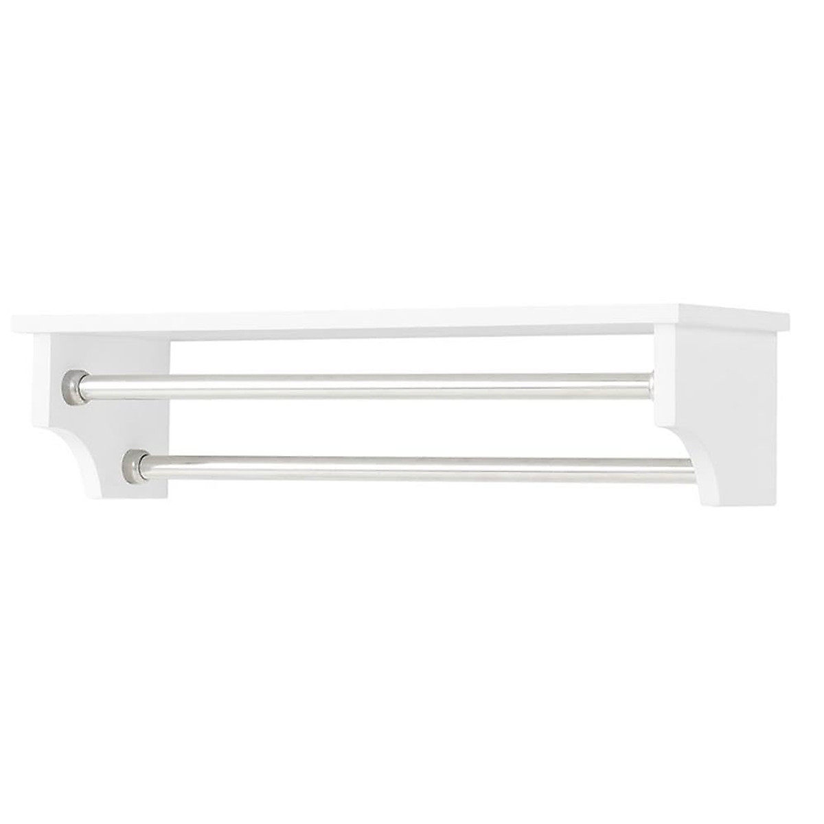 Dover 27" White Bathroom Shelf with 2 Chrome Towel Rods - Space Saving Storage for Bath Decor and Accessories - Moisture Resistant Wood Construction - 27" W x 8" D x 6" H